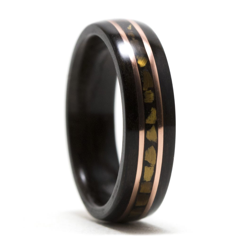 Ebony Wood Ring Lined With Cherry And Guitar String Inlay - Warren Rings