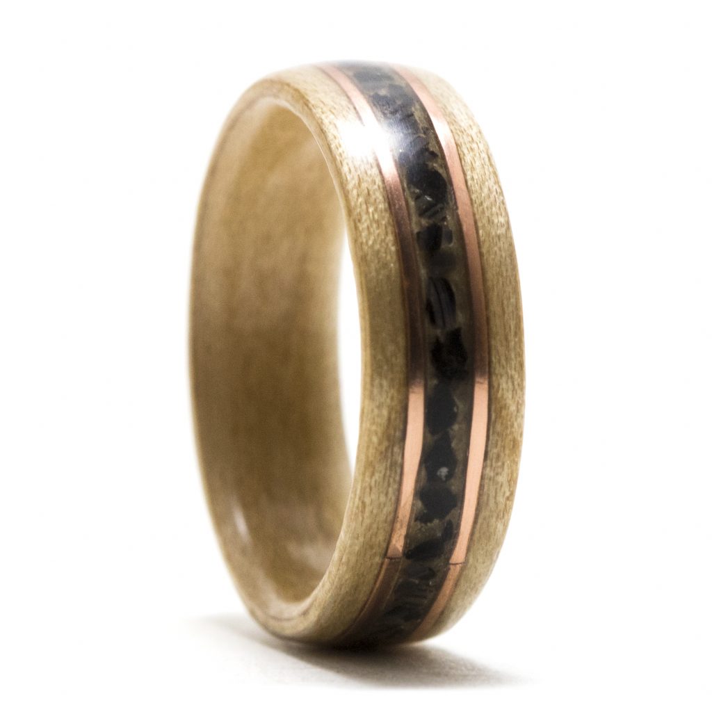 Purpleheart Wood Ring Lined With Maple And Apple Blossom Shell Inlay ...