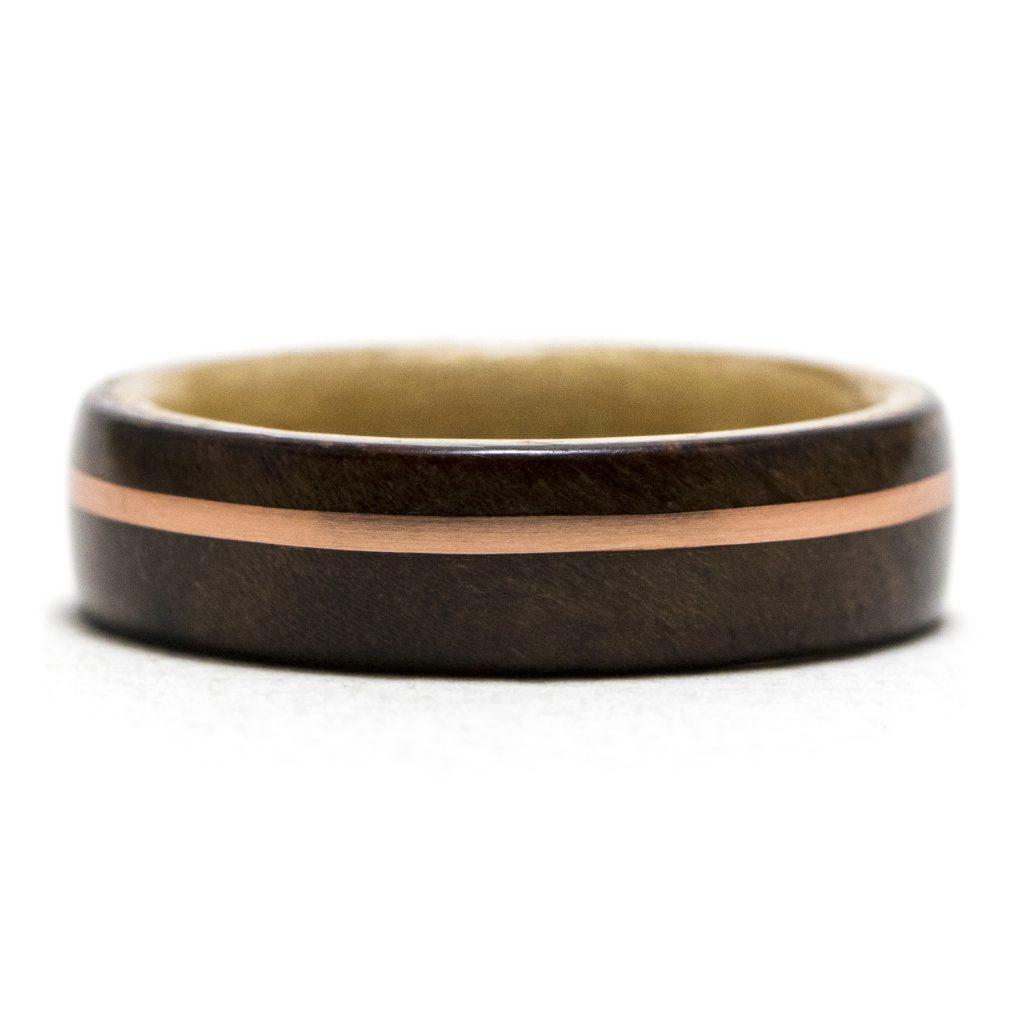 Walnut Wood Ring Lined With Maple And Copper Inlay - Size 10 - Warren Rings
