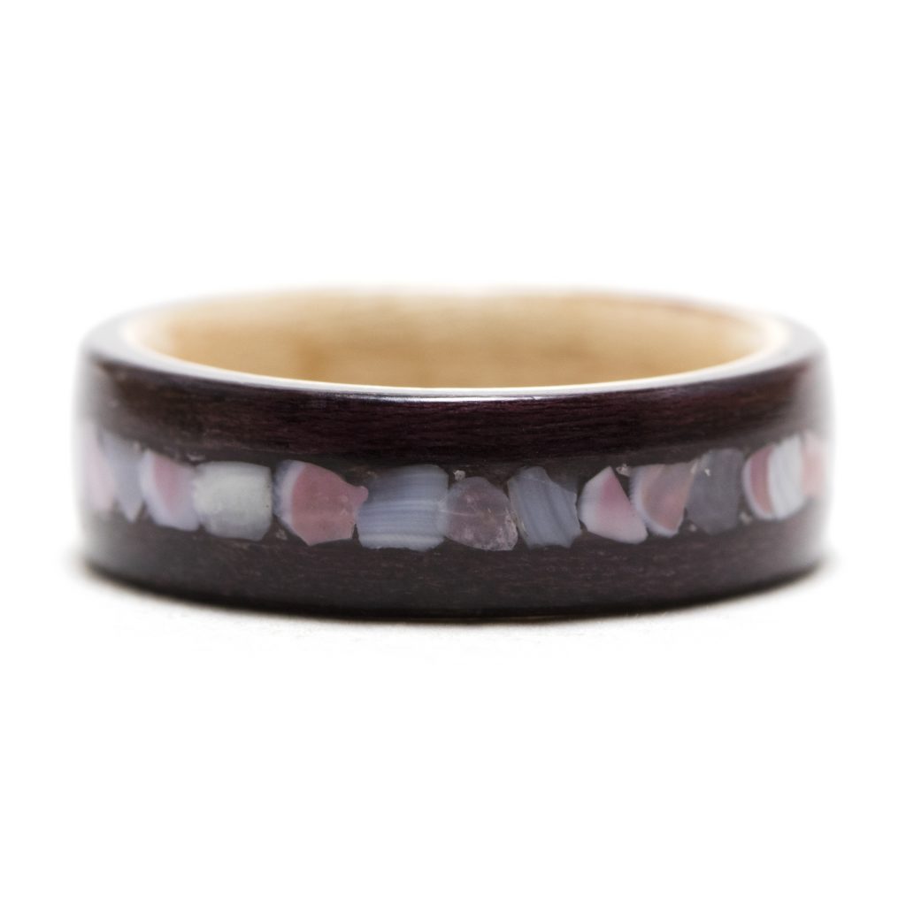 Purpleheart Wood Ring Lined With Maple And Apple Blossom Shell Inlay ...