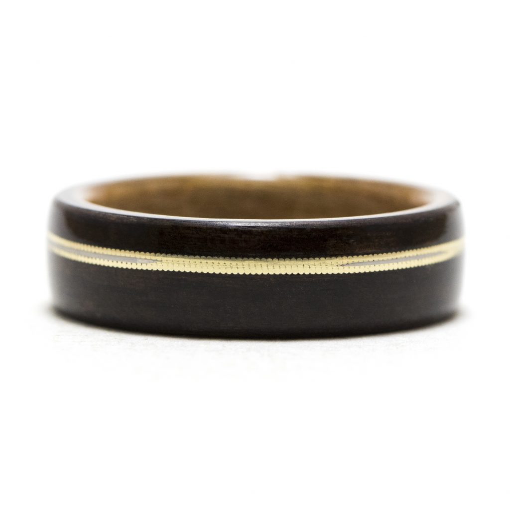 Ebony Wood Ring Lined With Cherry And Guitar String Inlay - Warren Rings
