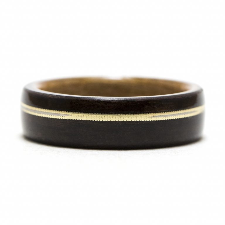 Ebony Wood Ring Lined With Cherry And Guitar String Inlay - Warren Rings