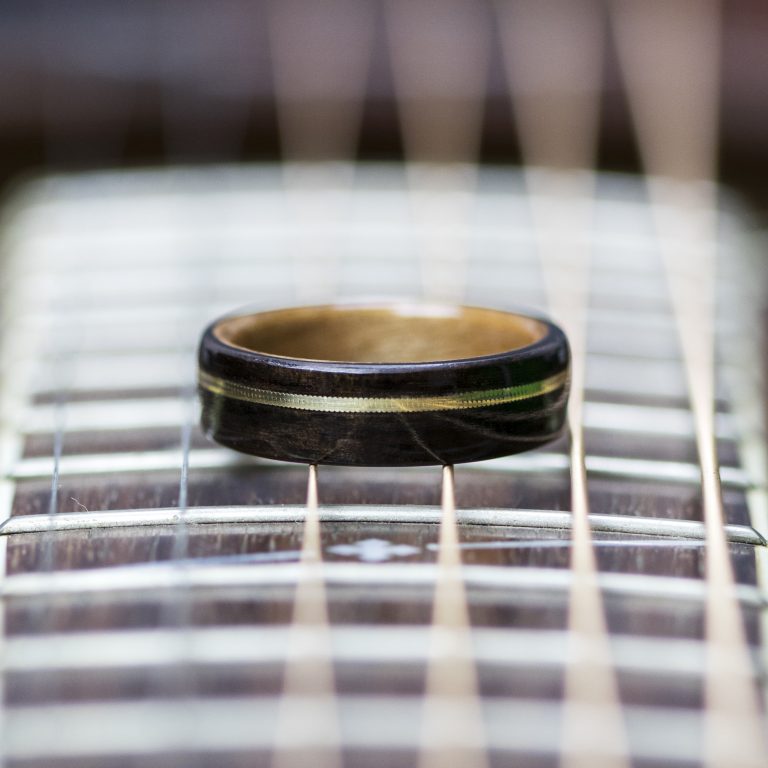 Ebony Wood Ring Lined With Cherry And Guitar String Inlay - Warren Rings