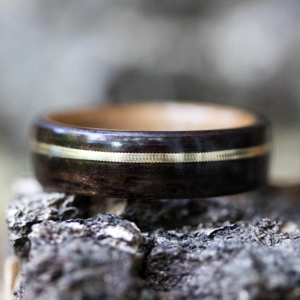 Ebony Wood Ring Lined With Cherry And Guitar String Inlay - Warren Rings