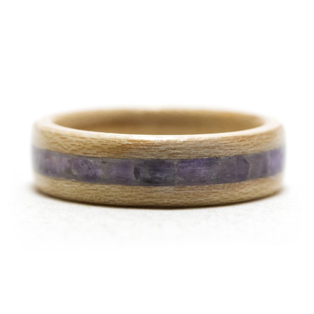 Maple Wood Ring With Amethyst Inlay - Warren Rings