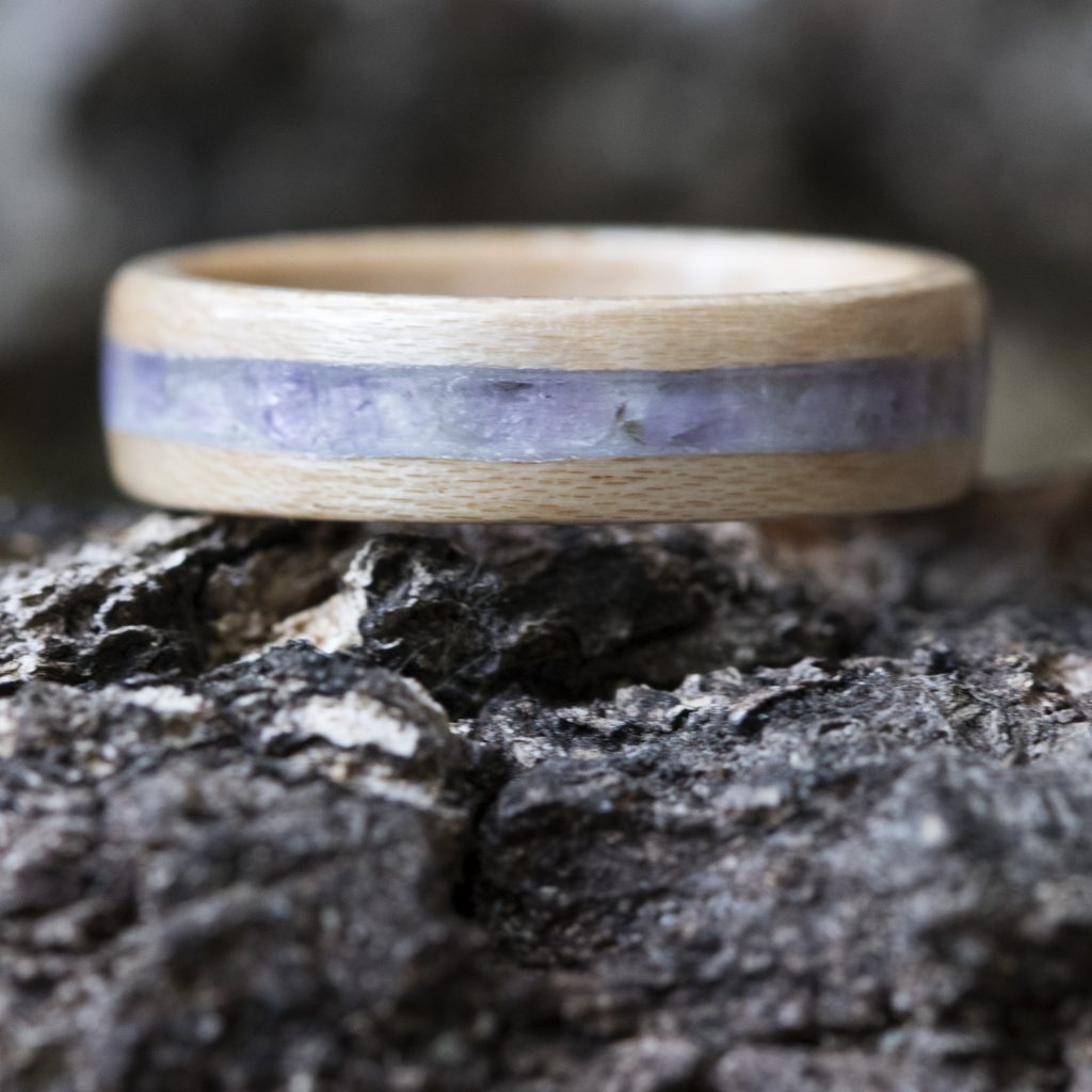 Maple Wood Ring With Amethyst Inlay - Warren Rings
