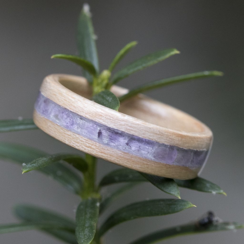 Maple Wood Ring With Amethyst Inlay - Warren Rings