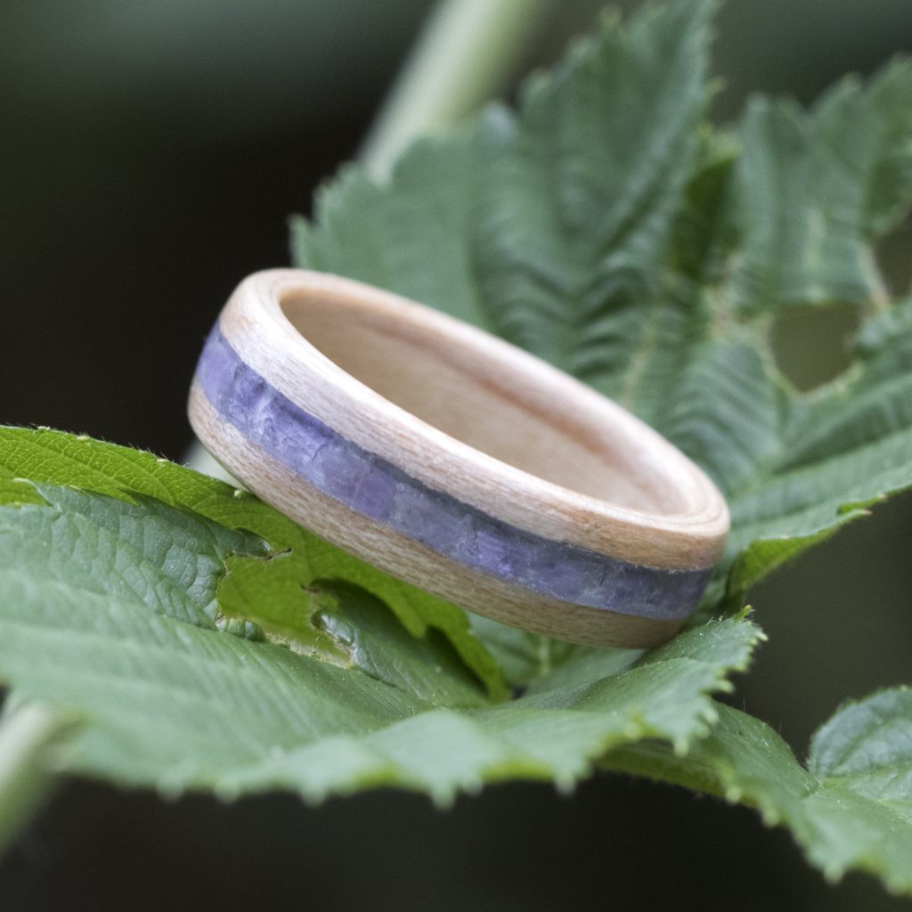 Maple Wood Ring With Amethyst Inlay - Warren Rings