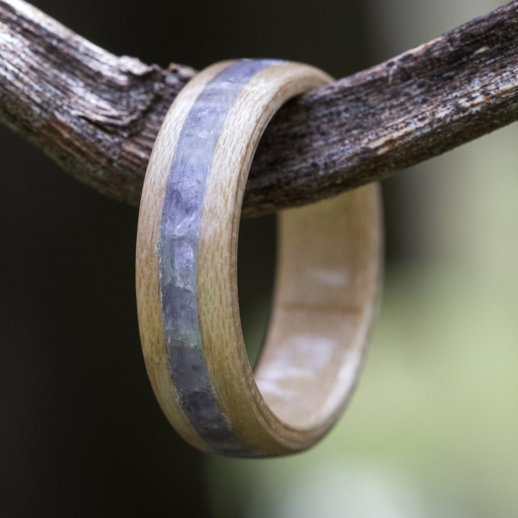 Maple Wood Ring With Amethyst Inlay - Warren Rings