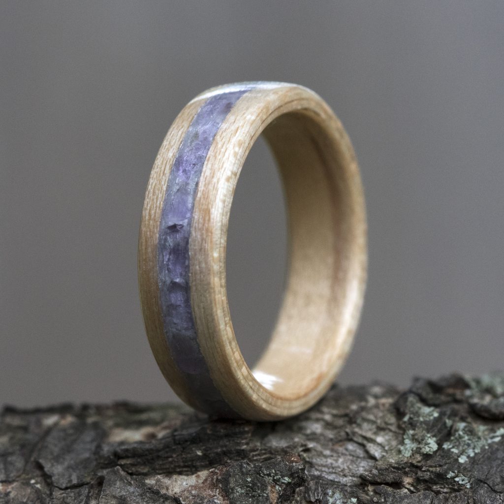 Maple Wood Ring With Amethyst Inlay - Warren Rings