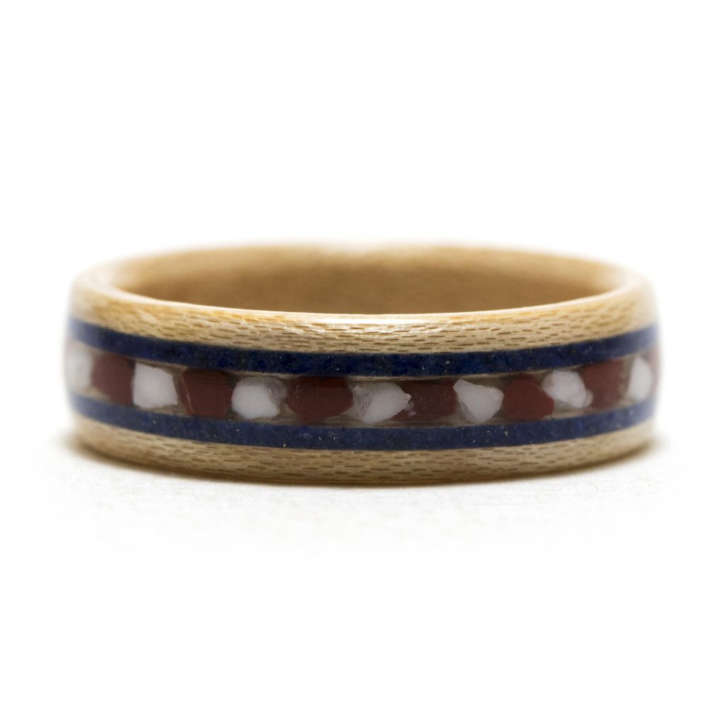 Maple Wood Ring With Red Jasper, Howlite, And Lapis Lazuli Inlay - USA ...