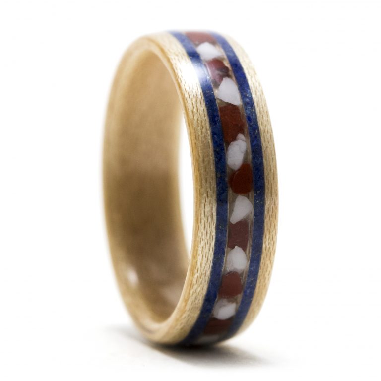 Maple Wood Ring With Red Jasper, Howlite, And Lapis Lazuli Inlay - USA ...