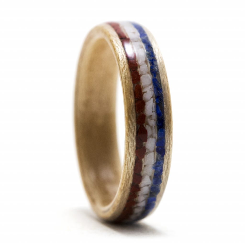 Maple Wood Ring With Red Jasper, Howlite, And Lapis Lazuli Inlay - USA ...