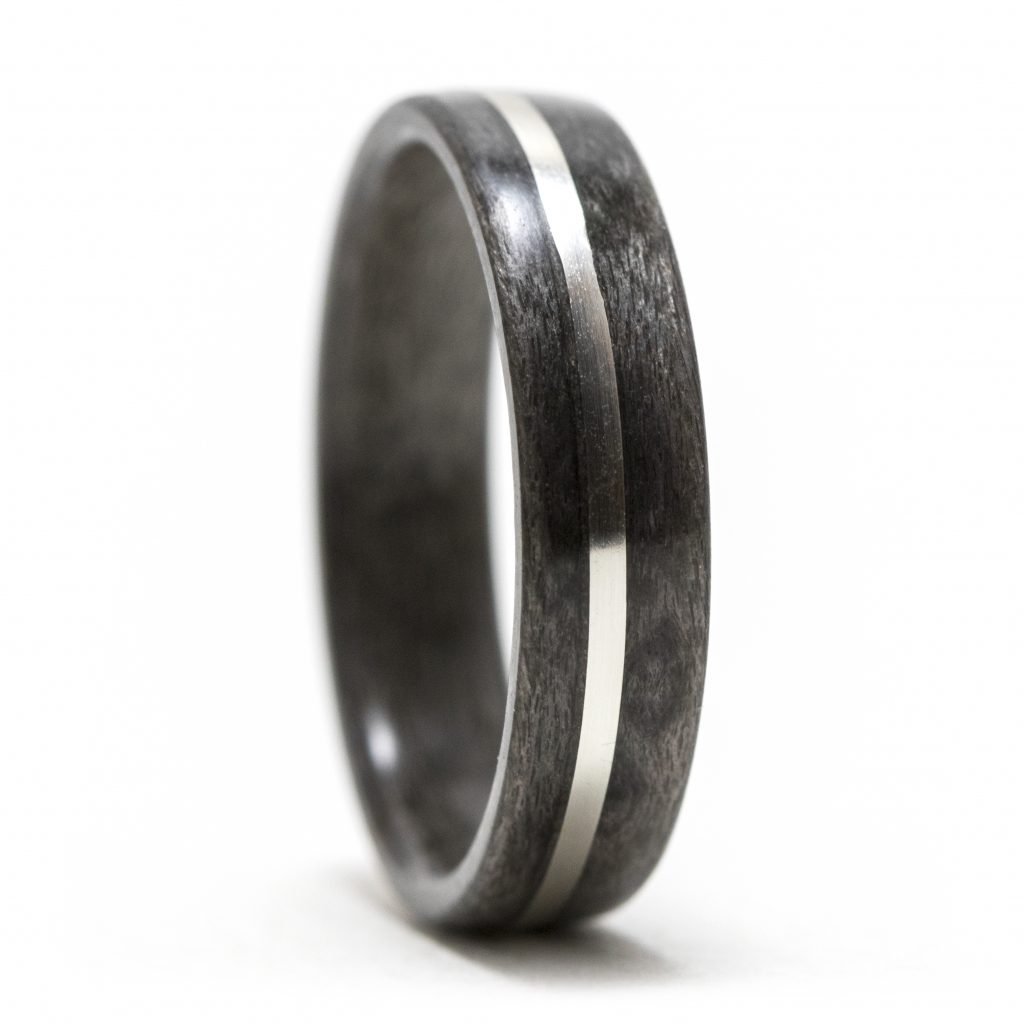 Maple Birdseye Dyed Gray Wood Ring With Silver Inlay - Warren Rings