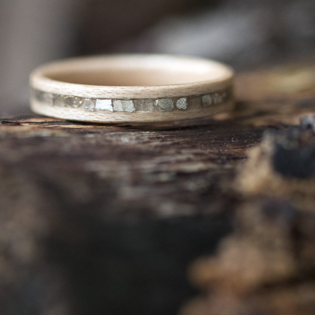 Maple Wood Ring Inlaid With Silver Glass - Warren Rings