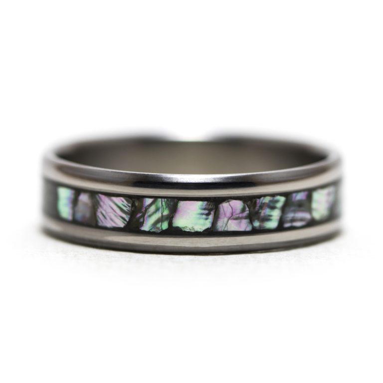Titanium Ring With Abalone Shell Inlay - Warren Rings