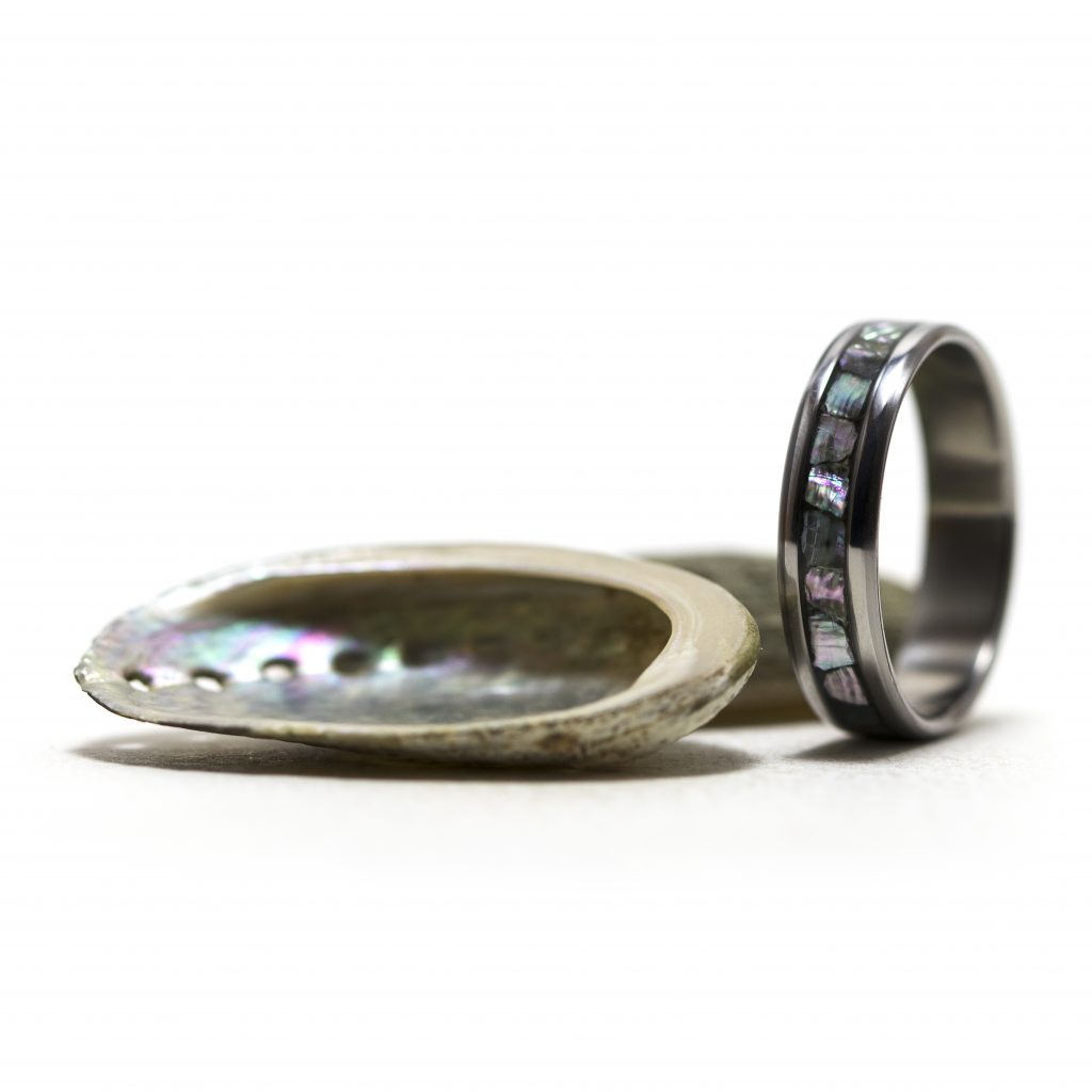Titanium Ring With Abalone Shell Inlay - Warren Rings