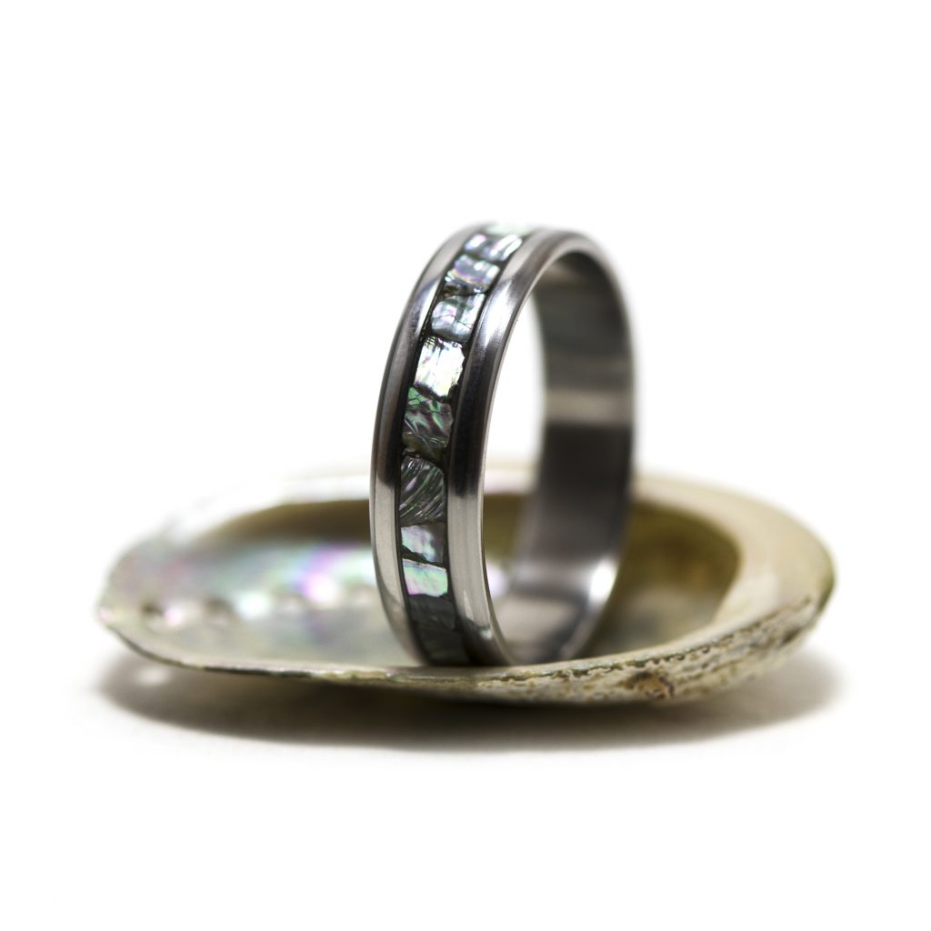 Titanium Ring With Abalone Shell Inlay - Warren Rings