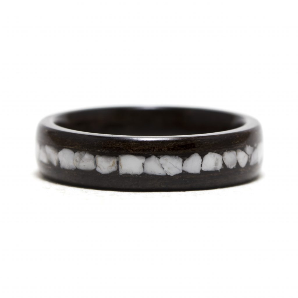 Ebony Wood Ring Inlaid With Howlite - Warren Rings