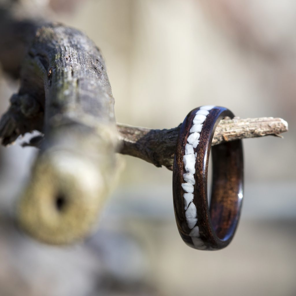 Ebony Wood Ring Inlaid With Howlite - Warren Rings