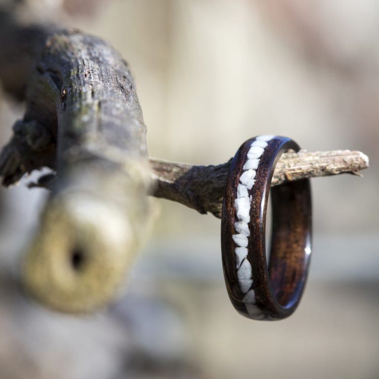 Ebony Wood Ring Inlaid With Howlite - Warren Rings