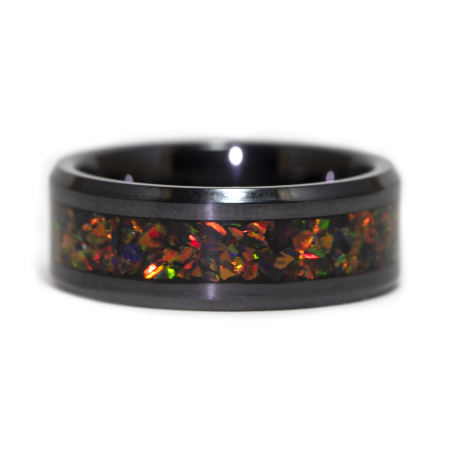 Black Ceramic Ring With "Dark Matter" Opal Inlay - Warren Rings