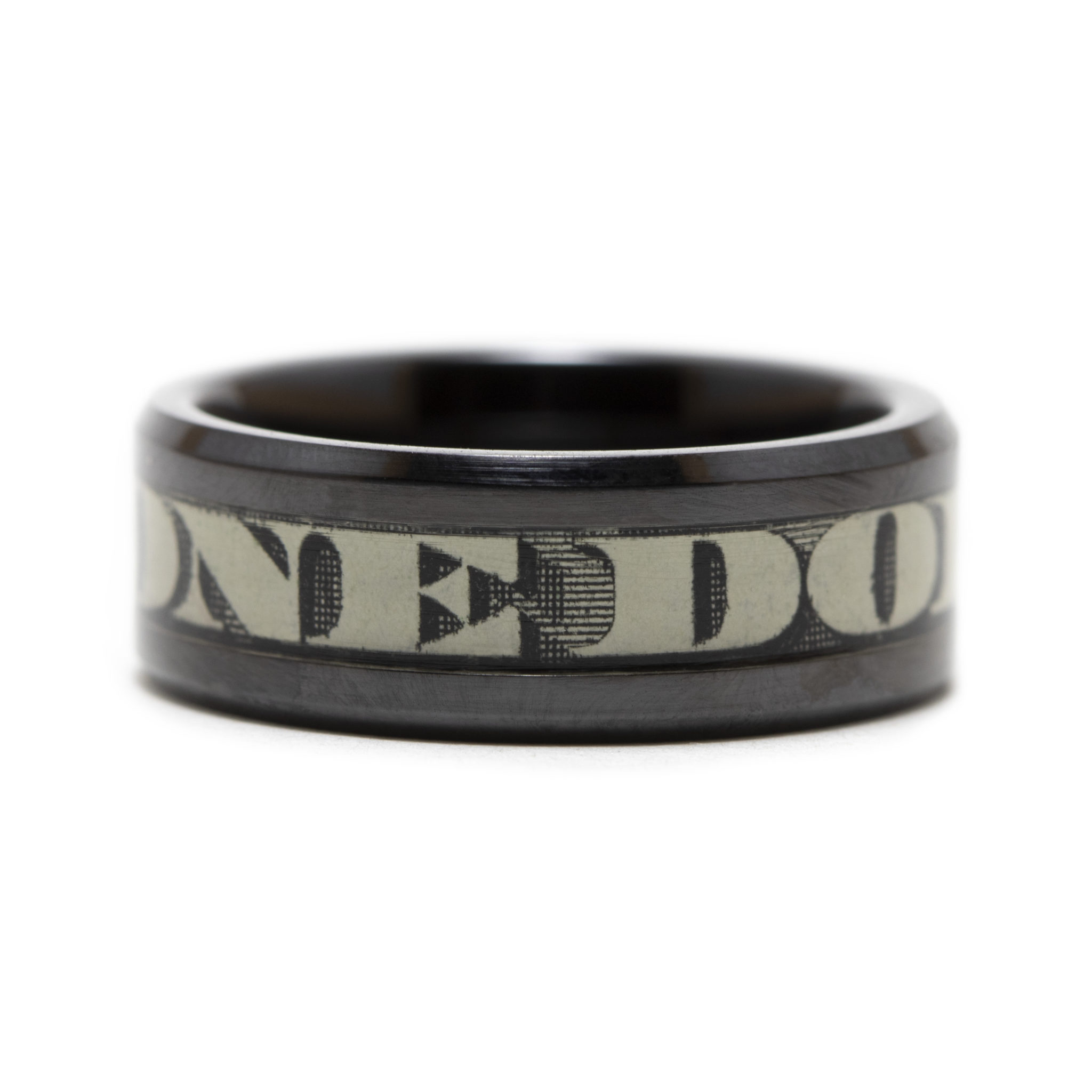 Black Ceramic Ring With Dollar Bill Inlay - Warren Rings