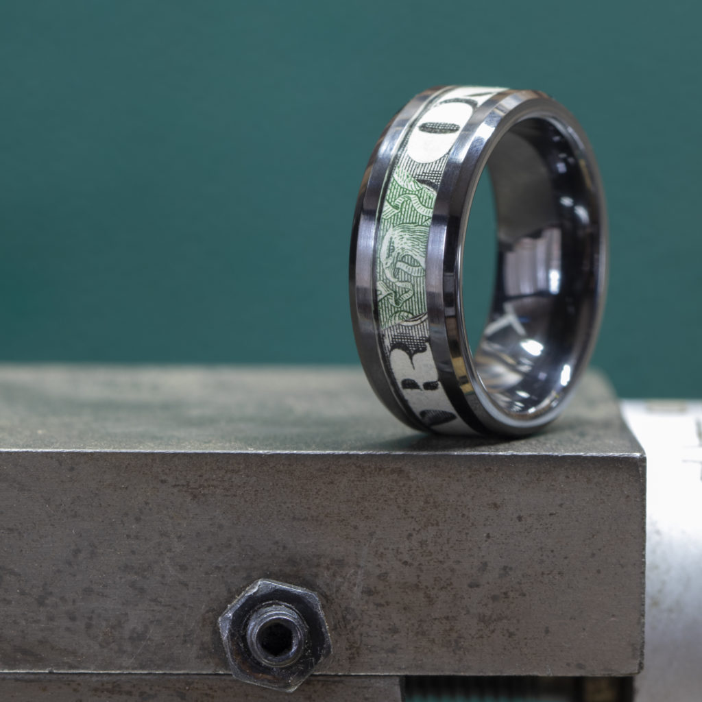 Black Ceramic Ring With Dollar Bill Inlay - Warren Rings